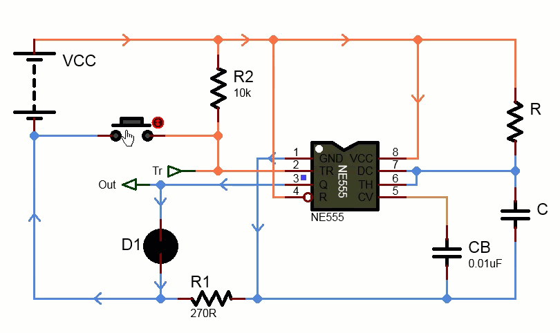 Simulation of 555 Timer Monostable Multivibrator | ee-diary Simulation of 555 Timer Monostable Multivibrator | ee-diary